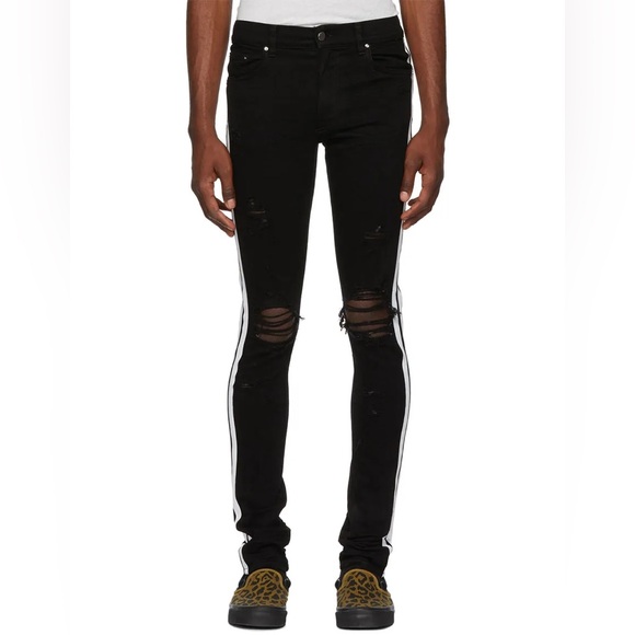 AMIRI | Jeans | Amiri Track Stack Denim Black Denim White Track Stripe ...